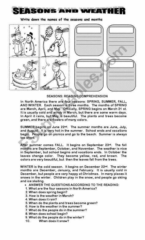 Seasons Reading Comprehension Worksheets - Worksheets Day