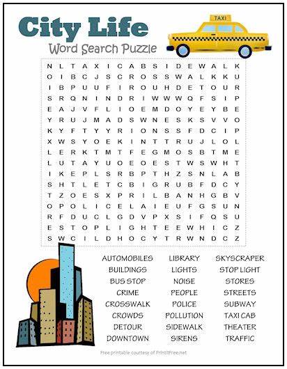 City Life Word Search Puzzle - Worksheets Day
