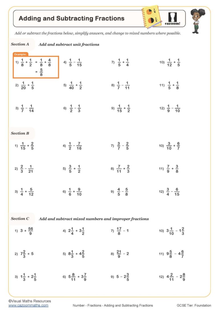Comparing Adding Subtracting Fractions Worksheets - Worksheets Day