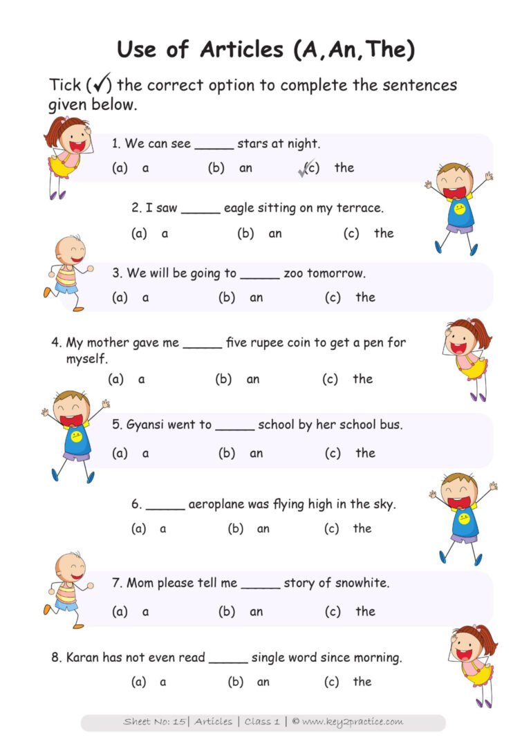 Articles Grammar Worksheets - Worksheets Day