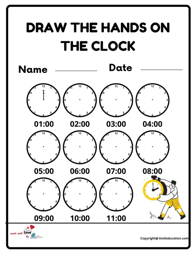 Draw Hands On Clock Worksheets - Worksheets Day