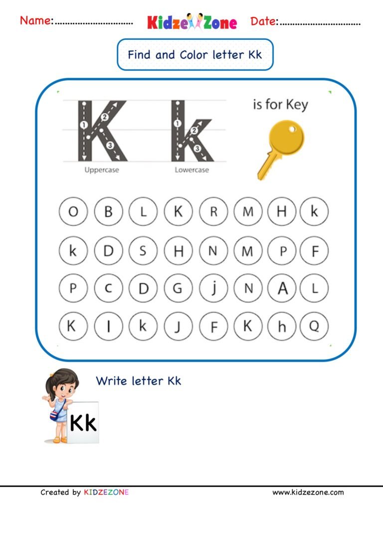Alphabet Letter K Trace Write Find Color - Worksheets Day