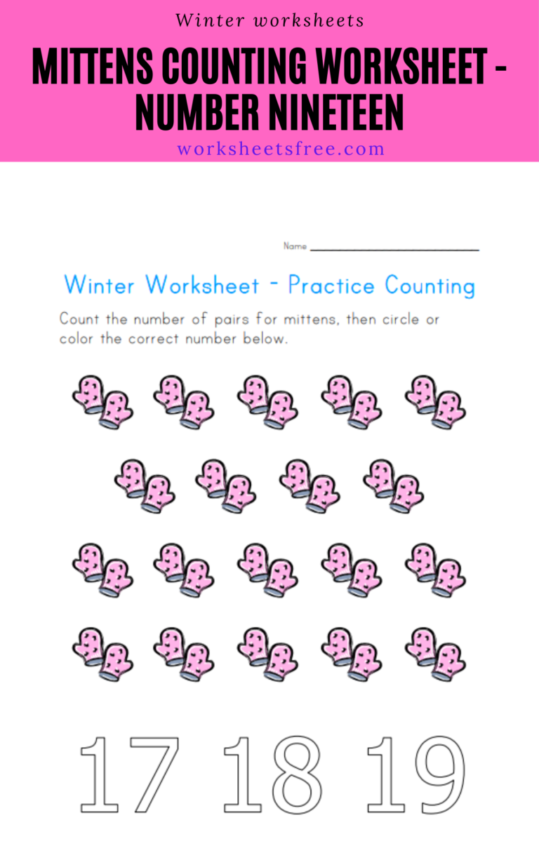 Mittens Counting Worksheets - Number Nineteen - Worksheets Day