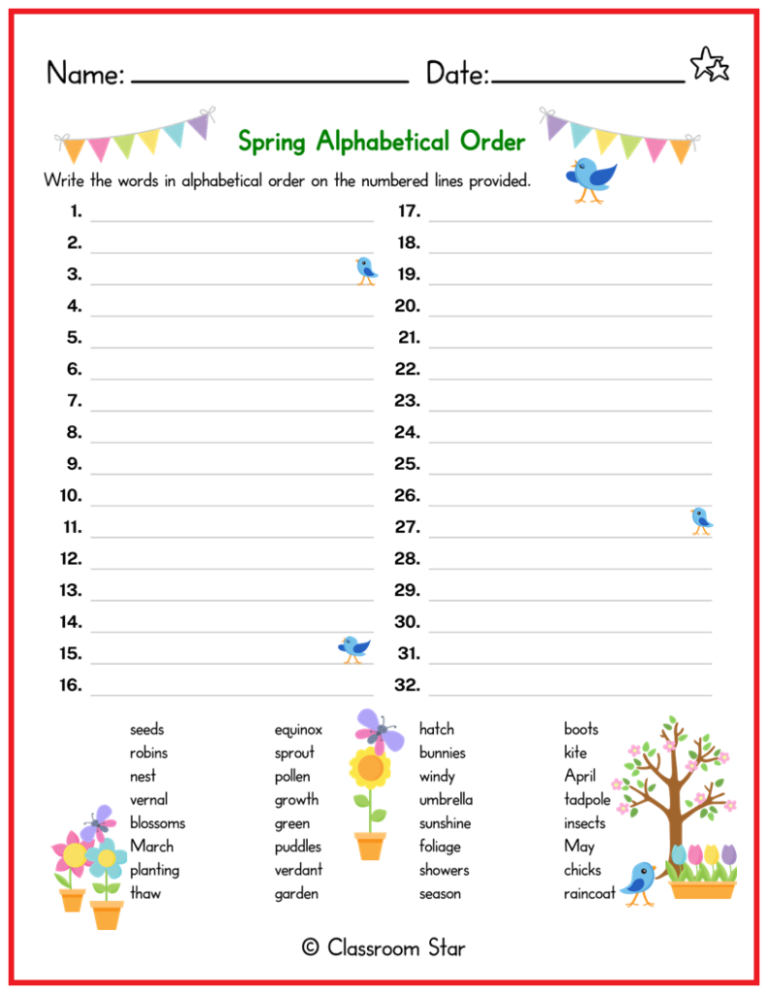 Free Printable Spring Worksheets - Worksheets Day