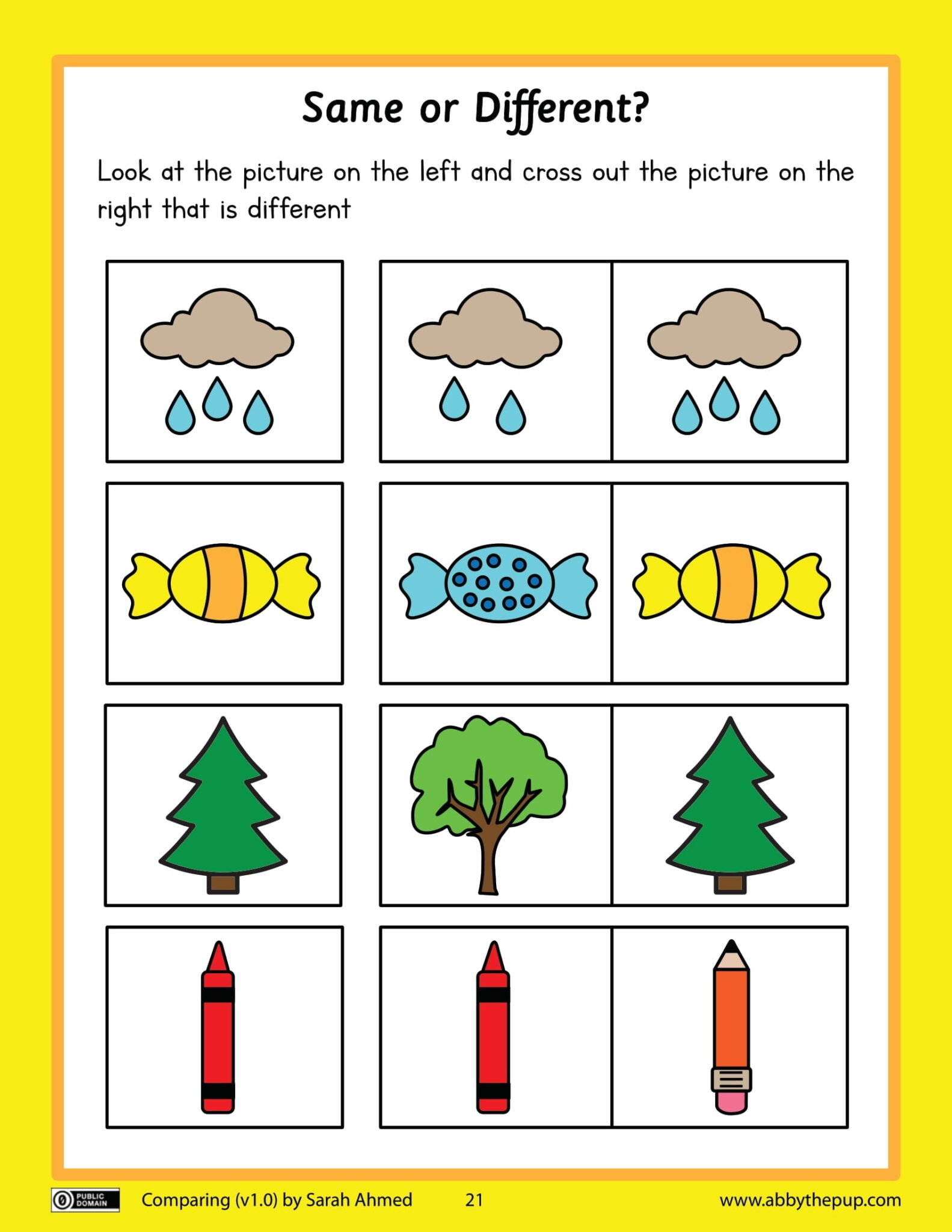 Free Printable Same / Different Worksheets - Worksheets Day
