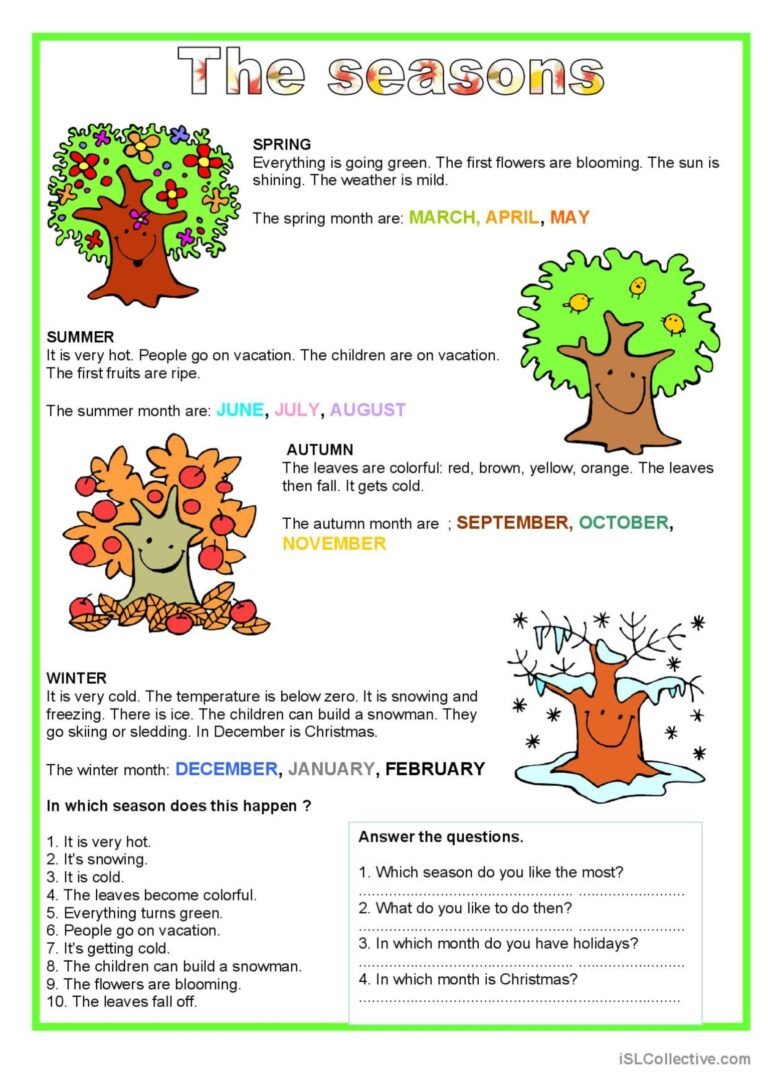 Seasons Reading Comprehension Worksheets - Worksheets Day