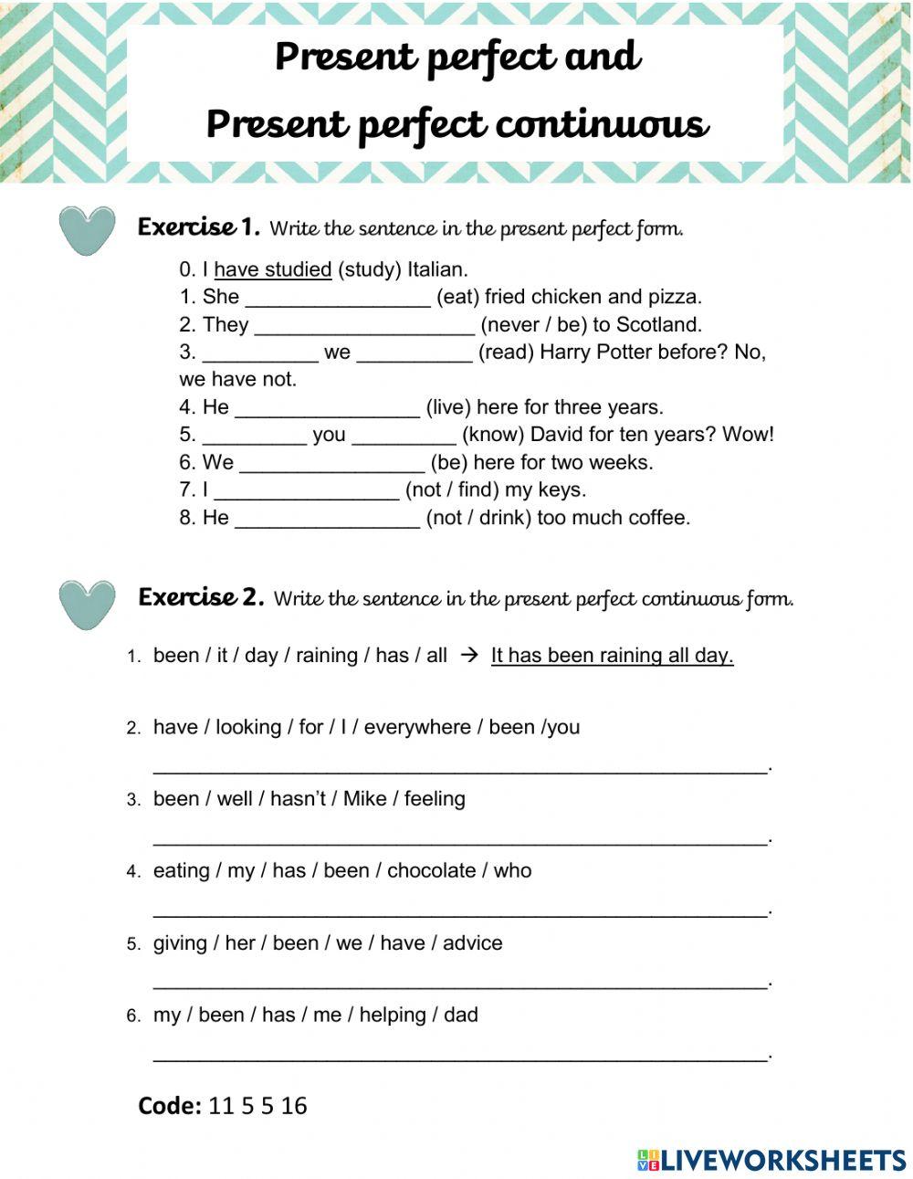 Present Perfect And Present Perfect Continuous Exercises Worksheets ... Present Perfect And Present Perfect Continuous Exercises Worksheets ...