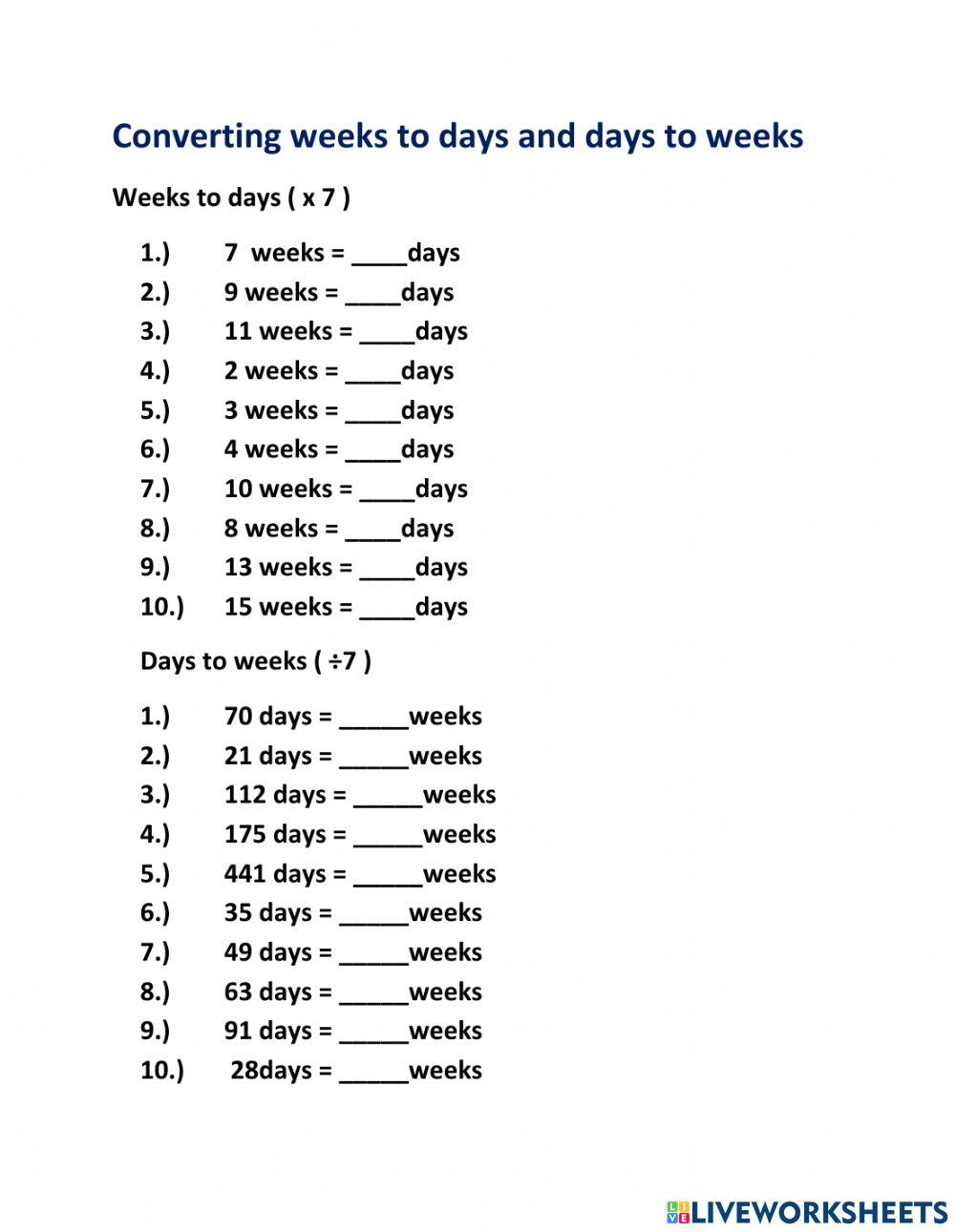 Converting Days To Weeks Worksheets - Worksheets Day Converting Days To Weeks Worksheets - Worksheets Day