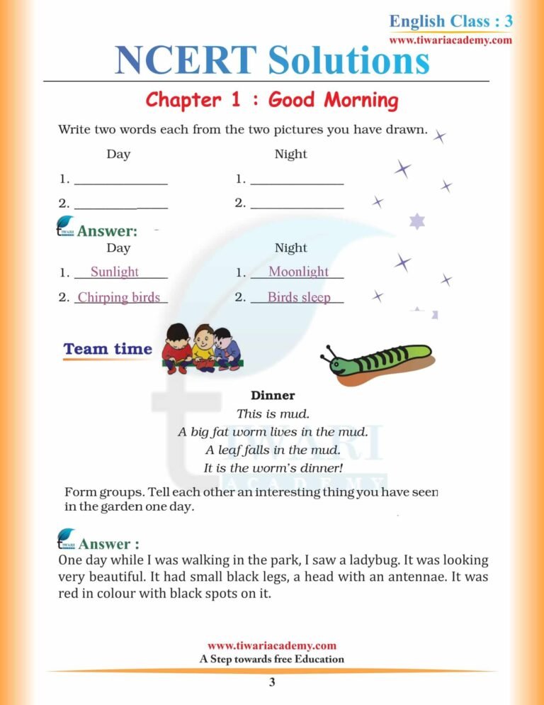 Class 3 English Chapter 1 Worksheets - Worksheets Day