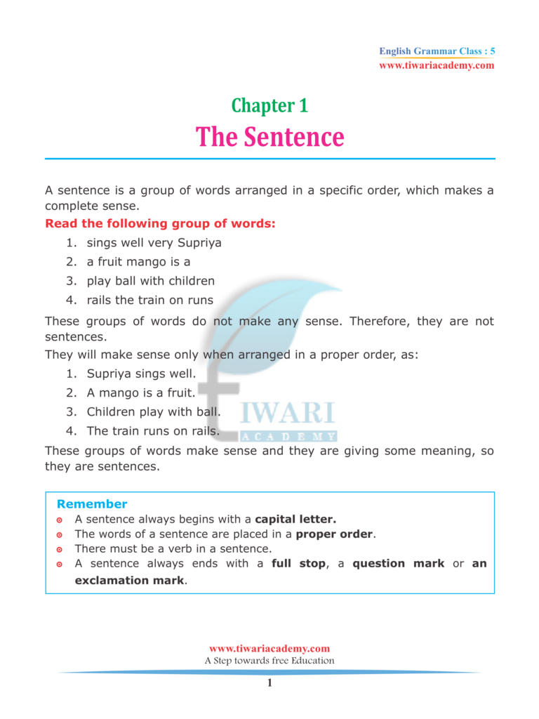 Class 5 English Chapter 1 Worksheets - Worksheets Day
