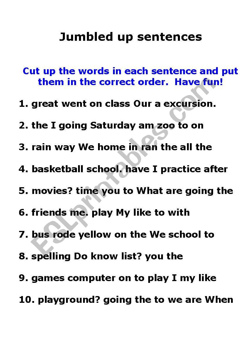 Jumbled Sentences Worksheets Worksheets Day