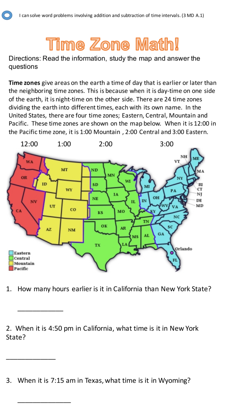 Australian Time Zones Maths Worksheets - Worksheets Day