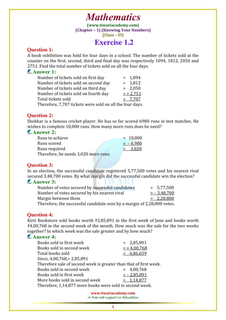Class 6 Maths Chapter 1 Worksheets - Worksheets Day
