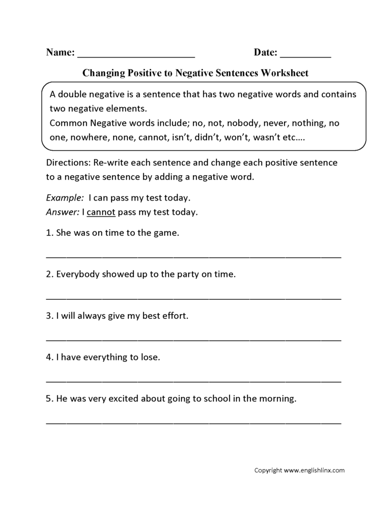 Positive And Negative Sentences Exercises Worksheets - Worksheets Day