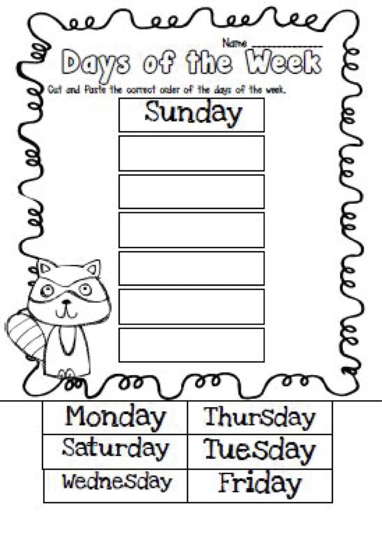 7 Days Of The Week Worksheets - Worksheets Day