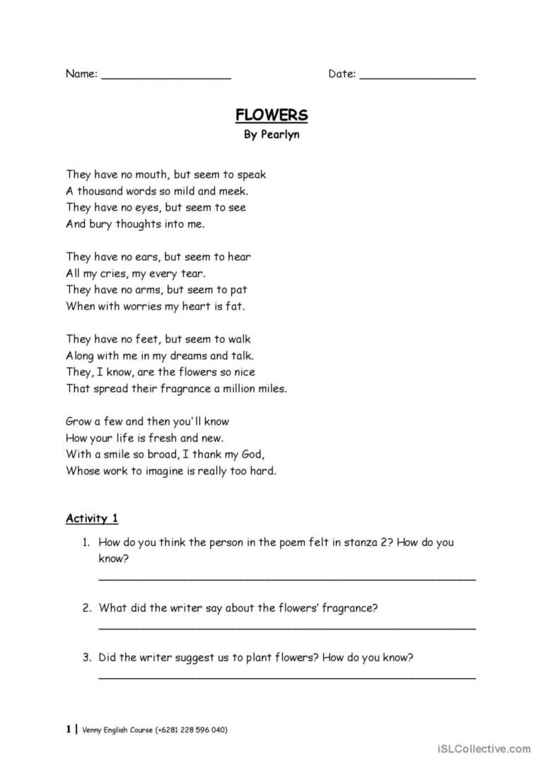 Poetry Comprehension Worksheets - Worksheets Day