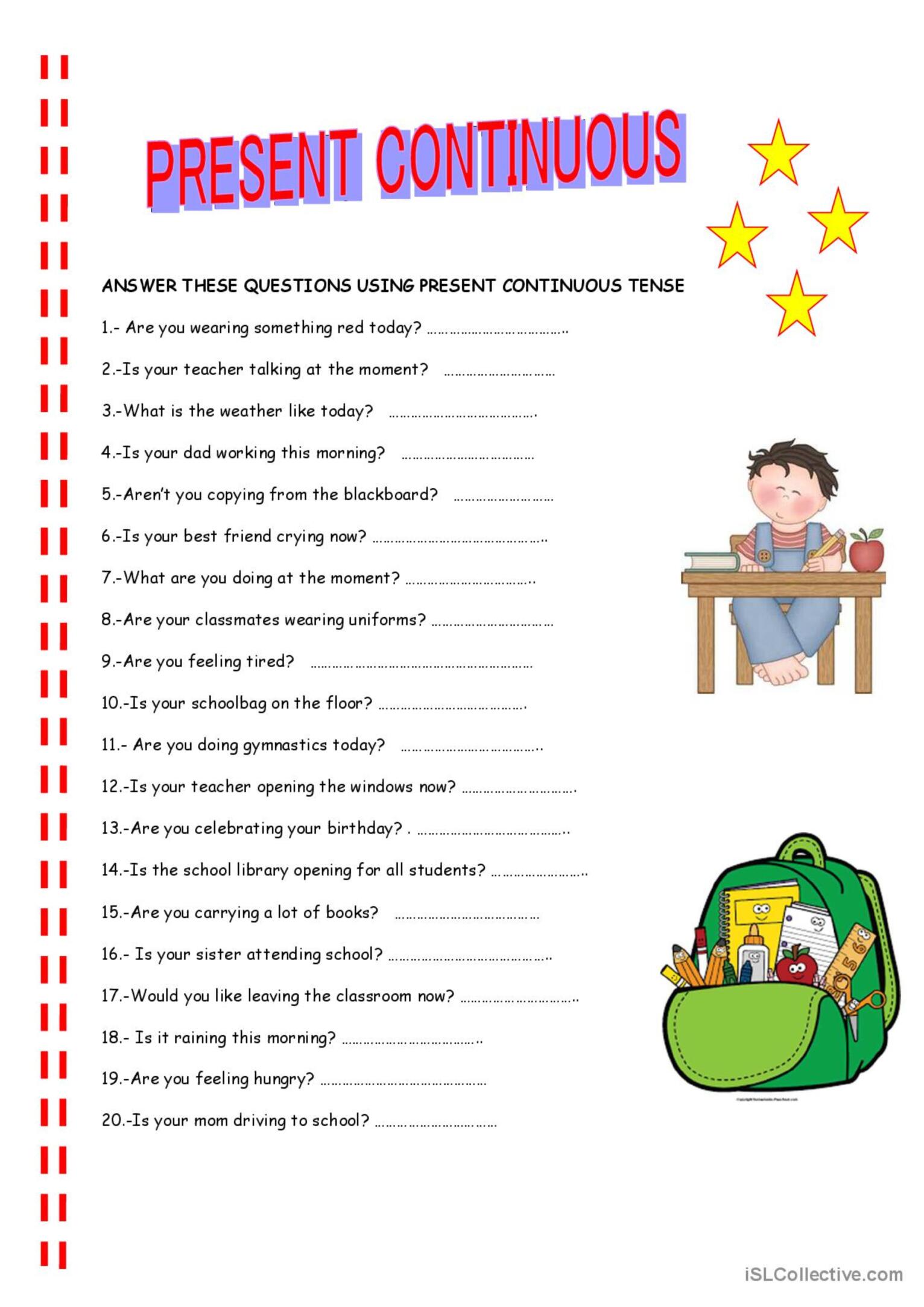 Present Continuous Tense Worksheets Worksheets Day